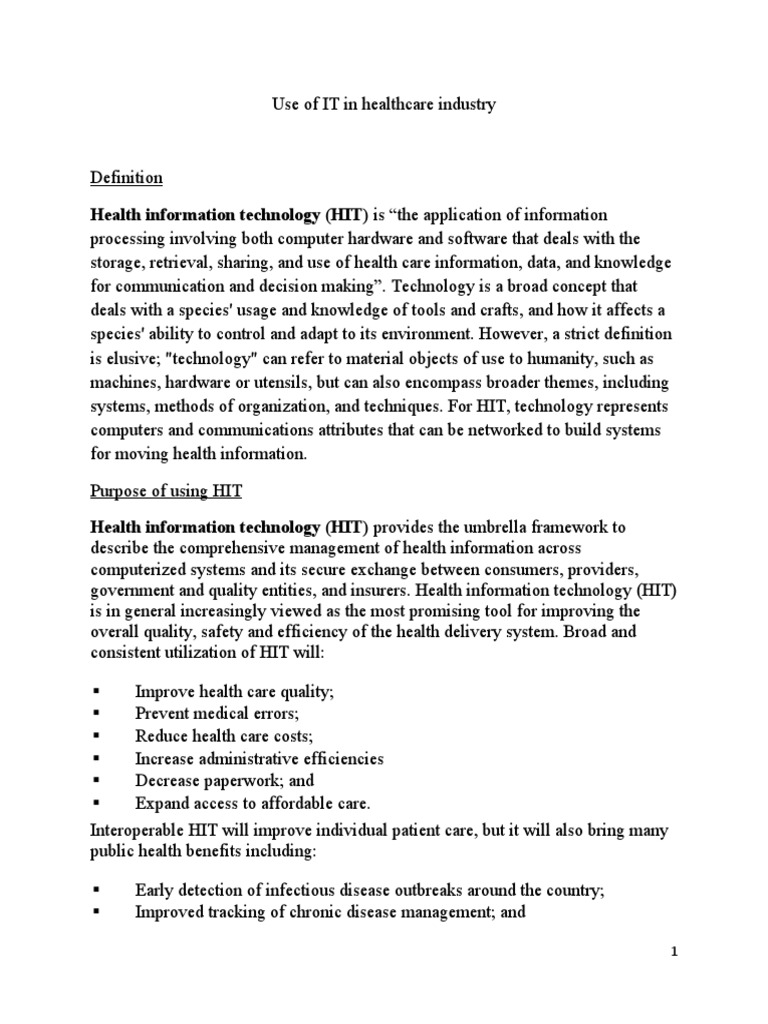 Health Information Technology (HIT) Is "The Application of Information ...