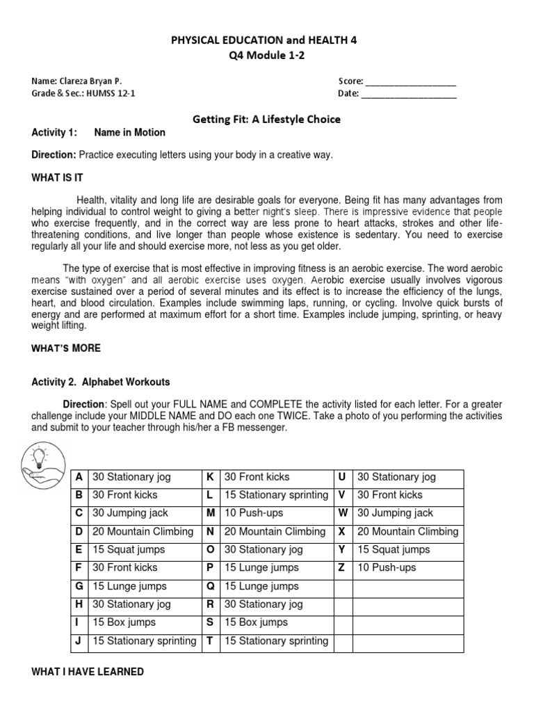Physical Education and Health 4 Q4 Module 1-2: 10 Push-Ups | Download ...