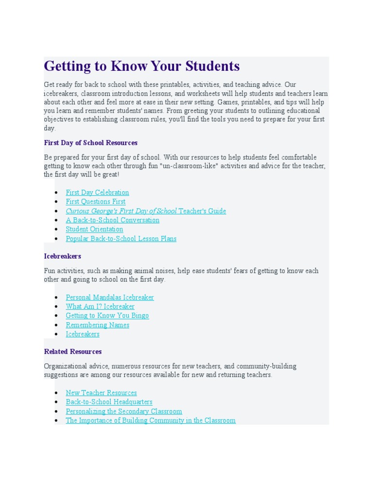 Getting To Know Your Students | PDF