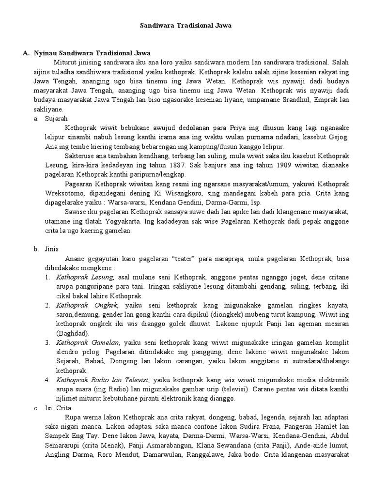 Sandiwara Tradisional Jawa | PDF