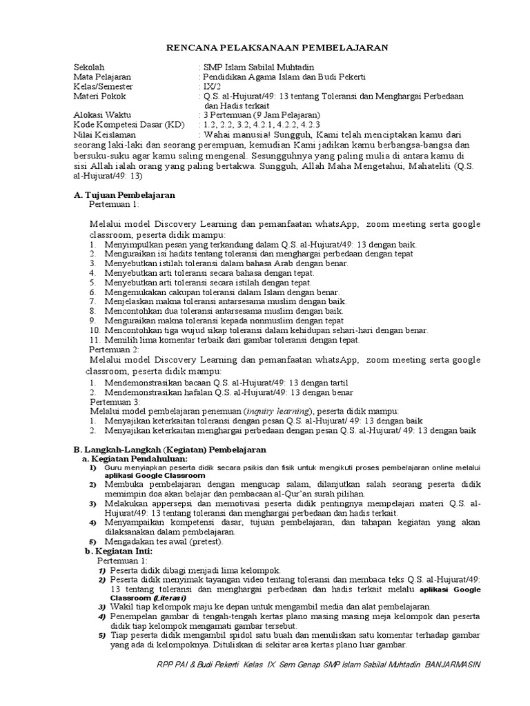 9.6.1 - RPP QS AlHujurat Ayat 13 | PDF