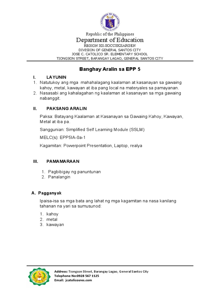 Banghay Aralin Sa EPP 5 | PDF