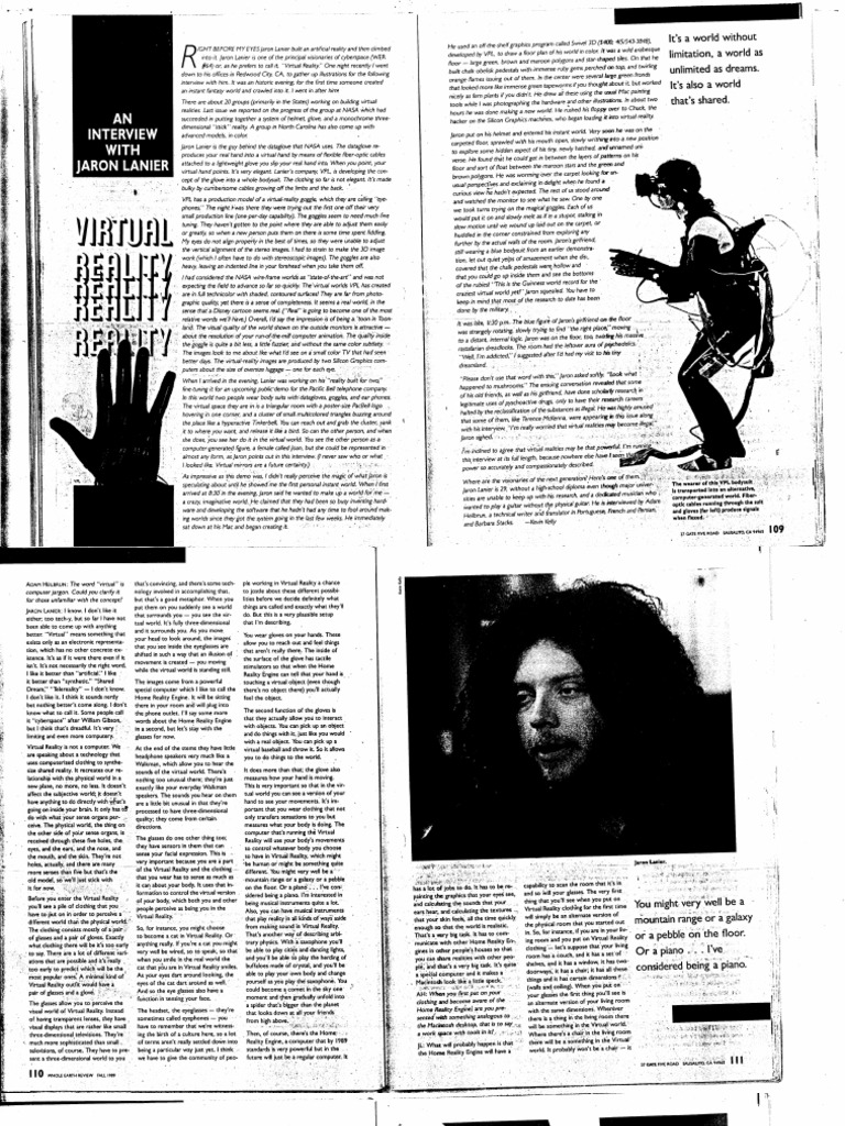 Interview With Jaron Lanier - Pioneer of Virtual Reality | PDF ...