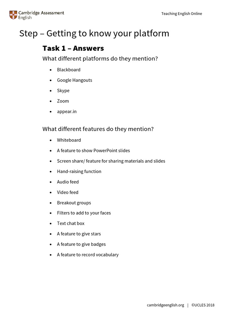 Step - Getting To Know Your Platform: Task 1 - Answers | PDF | Career ...