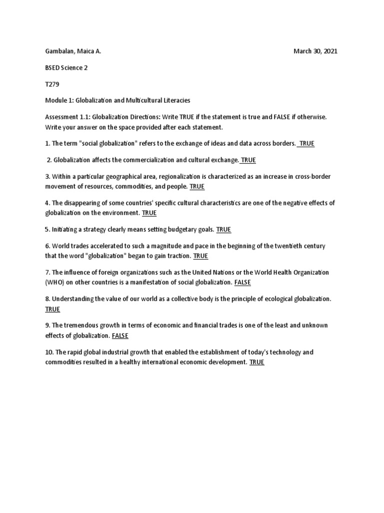 PRED 131 - Module 1 - Assessment 1&2 - Gambalan | PDF | Multiculturalism | Globalization