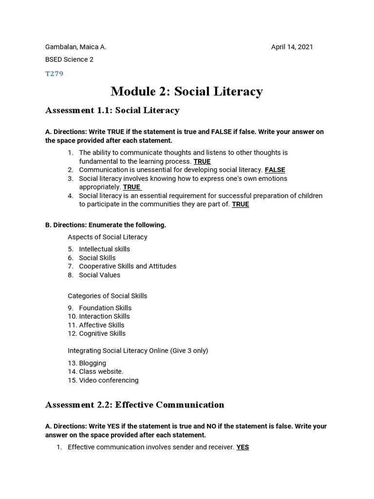 PRED 131 - Module 2 - Assessment - Gambalan | PDF | Cross Cultural Communication | Communication