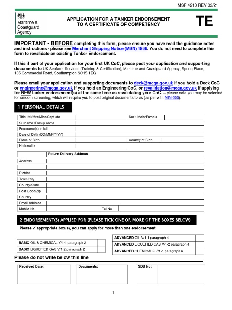 Application for Tanker Endorsement | PDF | Oil Tanker | Payments