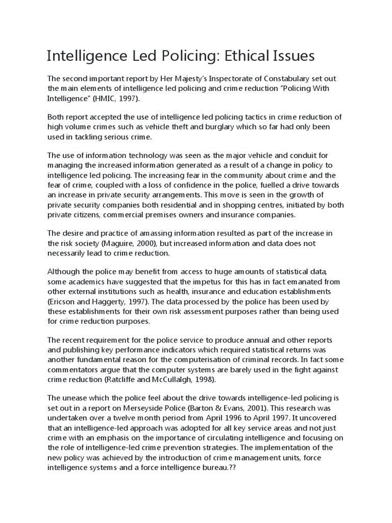 Intelligence Led Policing: Ethical Issues | PDF | Police | Crime & Violence