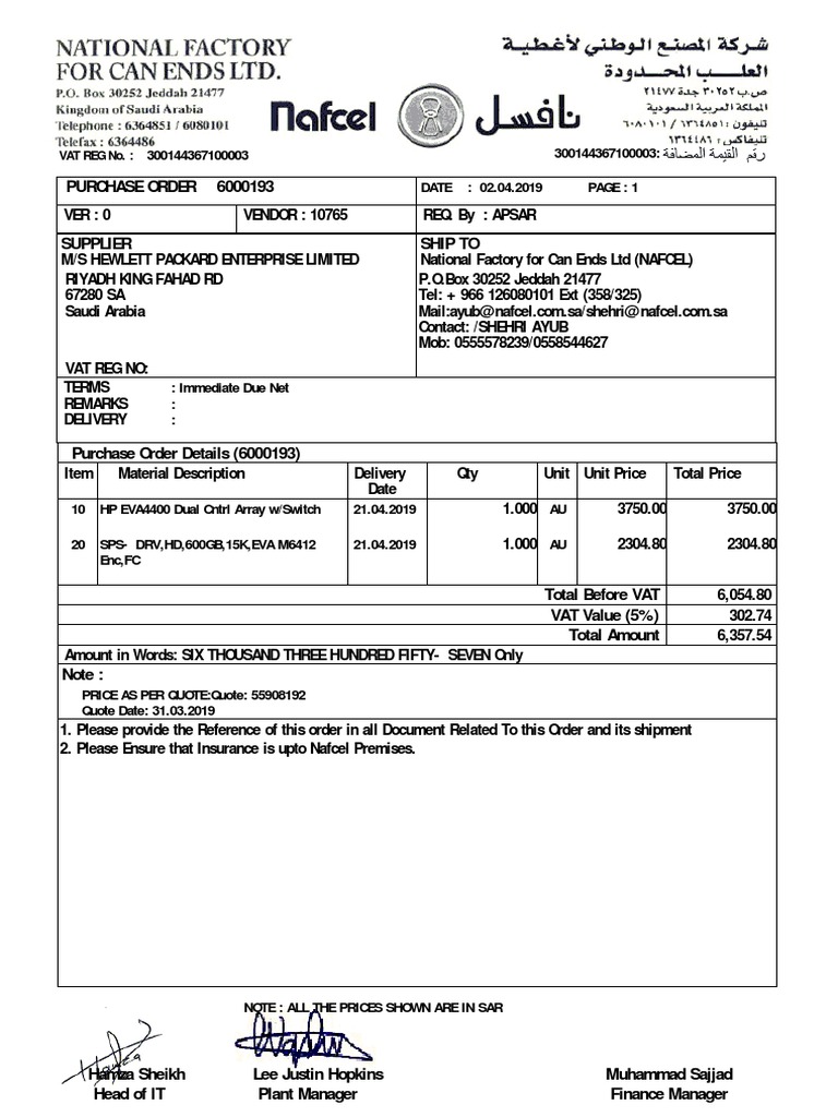 Purchase Order 6000193: Vat Reg No. | PDF | Indemnity | Specification ...