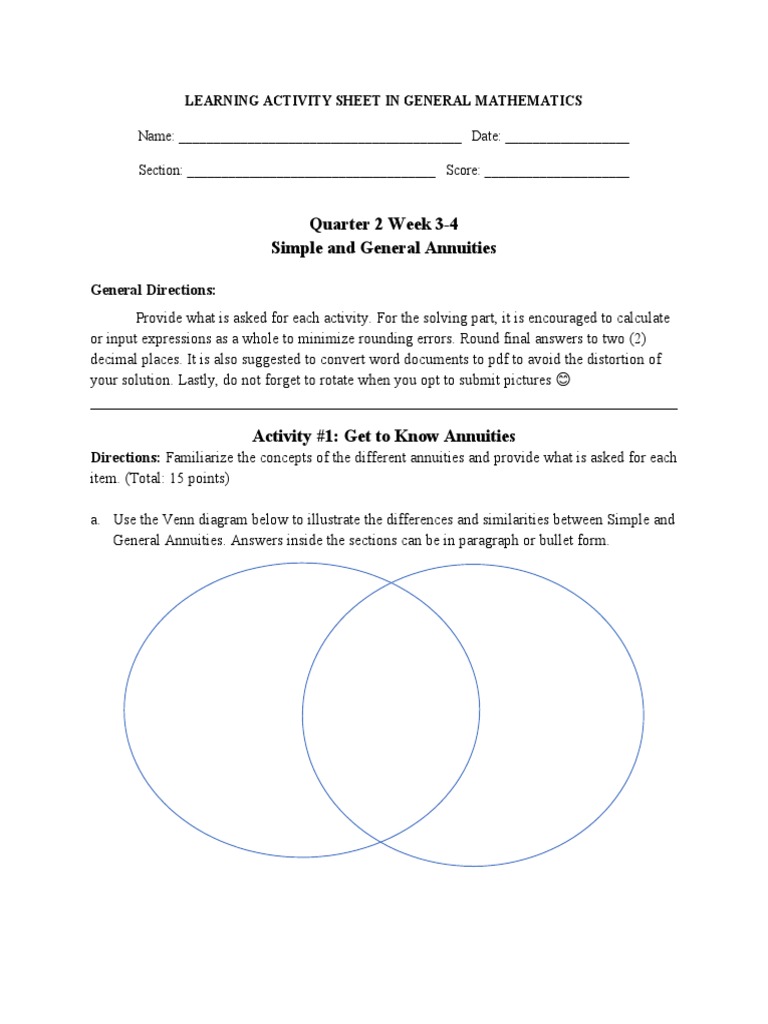 Annuities Learning Activity Sheet | PDF | Present Value | Interest