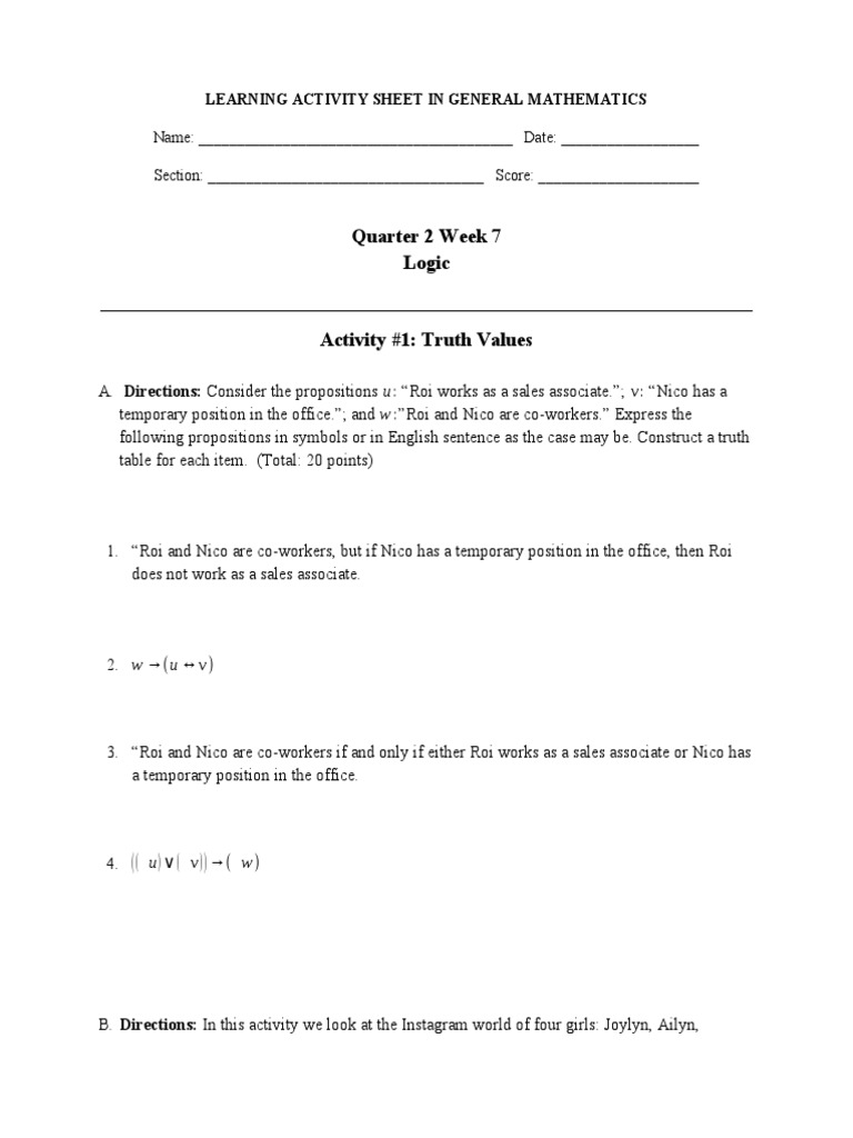 LAS Q2 Gen Math Week 7 - Logic | PDF | Argument | Logic
