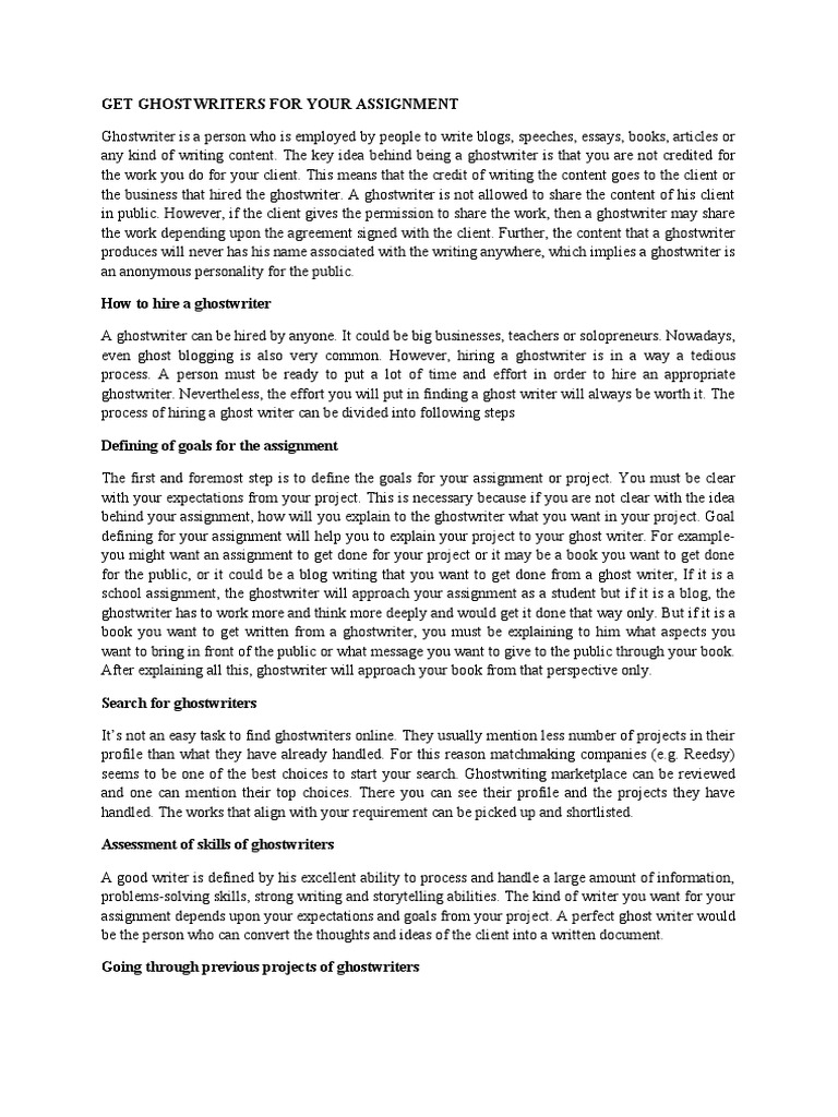 Get A Ghost Writer For Your Assignment | PDF | Writers | Cognition