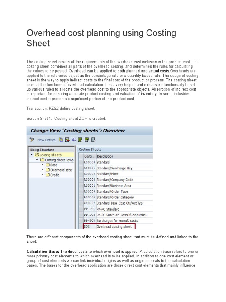 Overhead Cost Planning Using Costing Sheet | PDF | Cost | Valuation ...