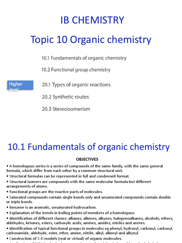 Topic 10 Organic Chemistry 10.1 To 10.2 20.1 To 20.3 | PDF | Alkene ...
