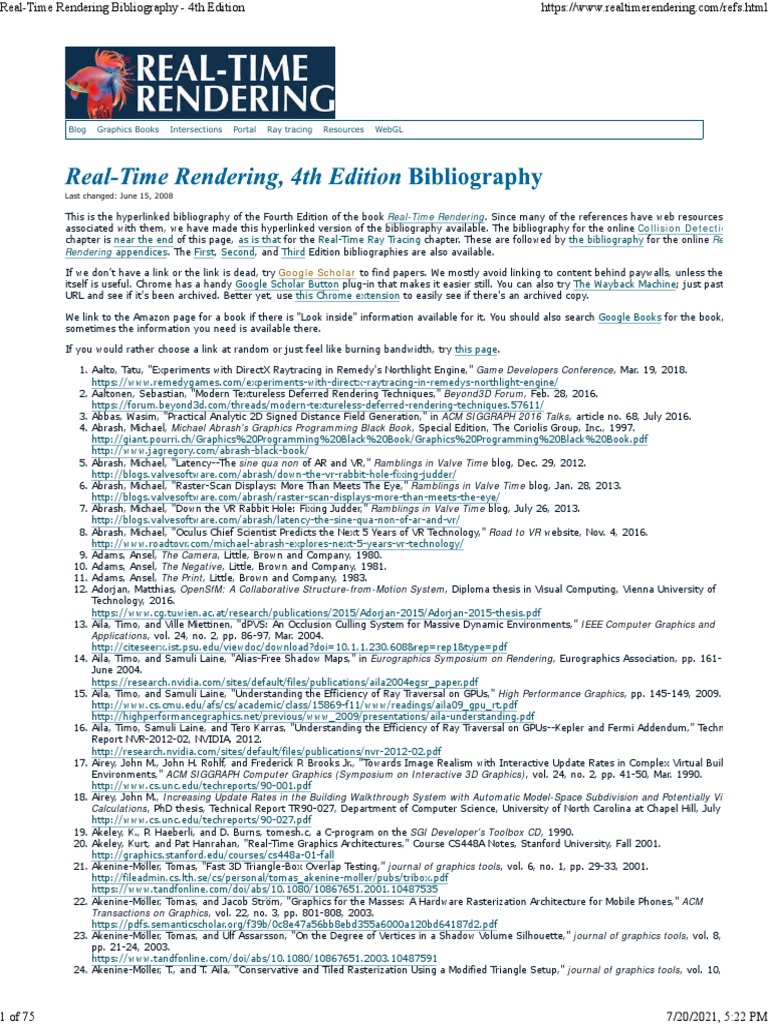 Real-Time Rendering Bibliography - 4th Edition | PDF | Computer Graphics | Rendering (Computer ...