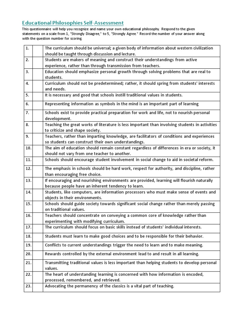 Educational Philosophies Self-Assessment With 39 and 40 | PDF ...