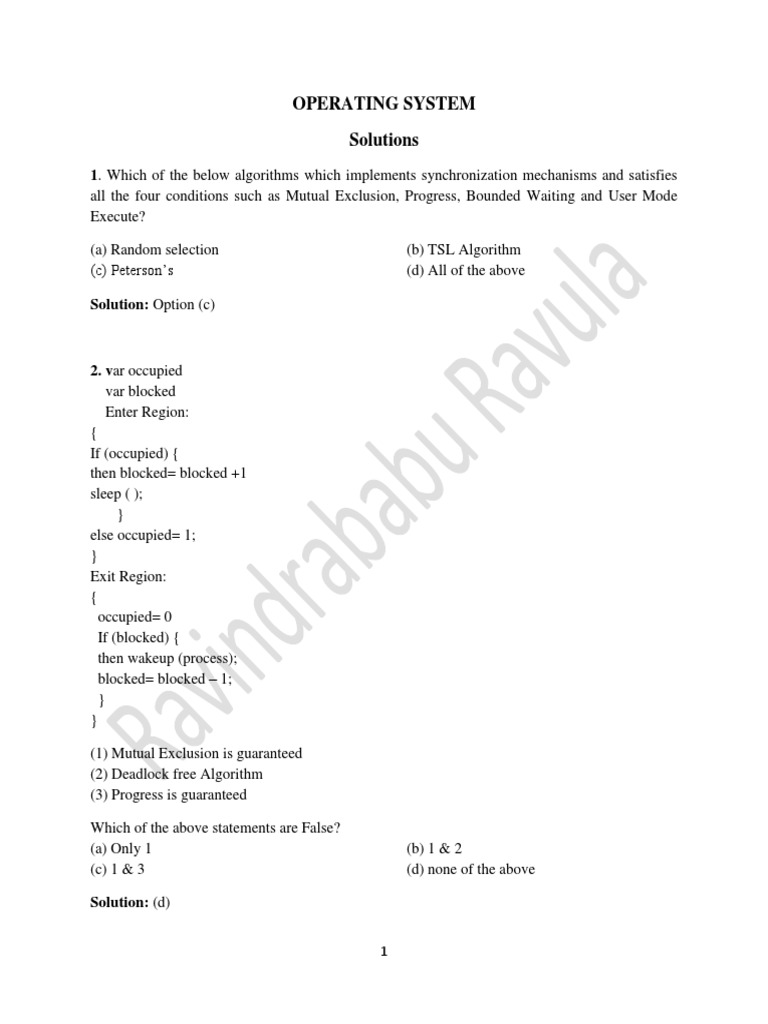 Operating System Solutions: 1. Which of The Below Algorithms Which Implements Synchronization ...