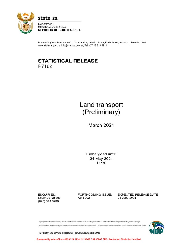 South Africa Statistics - Land Transport Survey, March 2021 | PDF ...