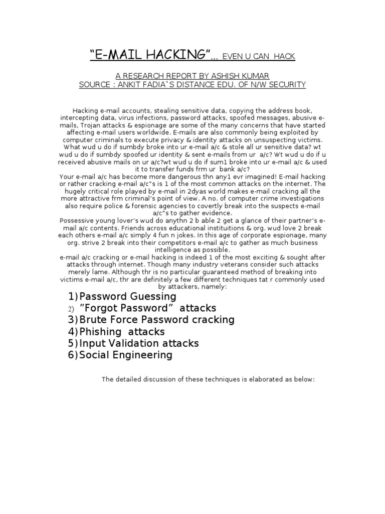 Email Hacking Research | PDF | Phishing | Password