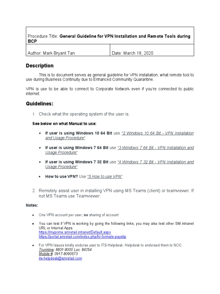 1 READ FIRST - General Guideline For VPN Installation and Remote Tools ...