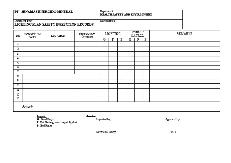 Lighting Plan Form Inspection | PDF