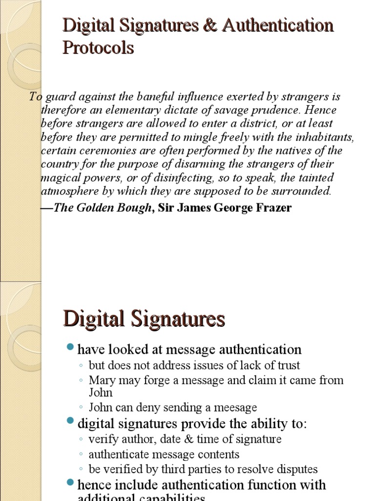 Digital Signatures & Authentication Protocols | PDF | Public Key Cryptography | Cryptography