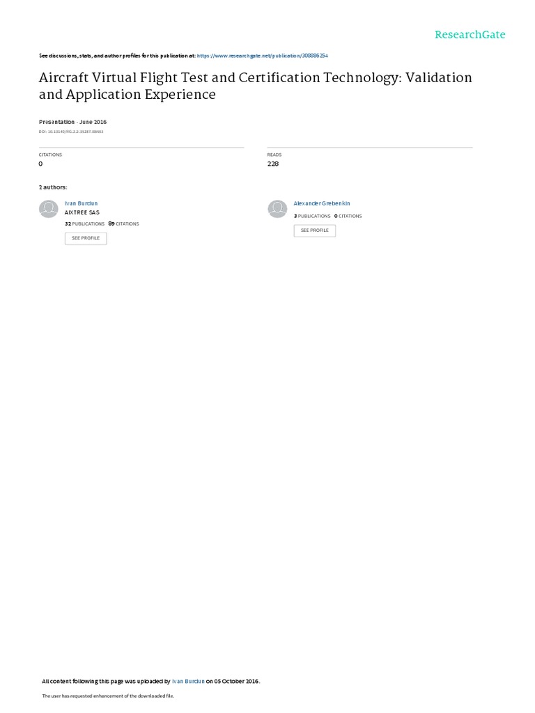 Aircraft Virtual Flight Test and Certification Technology: Validation ...