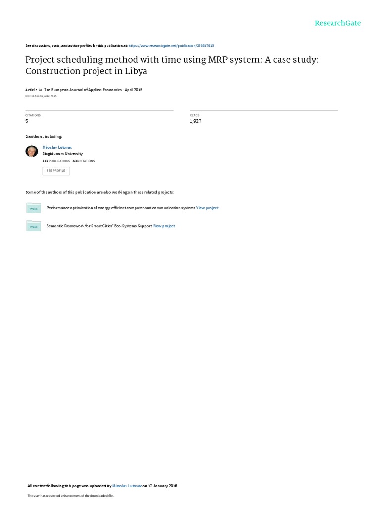 Project Scheduling Method With Time Using MRP System: A Case Study ...