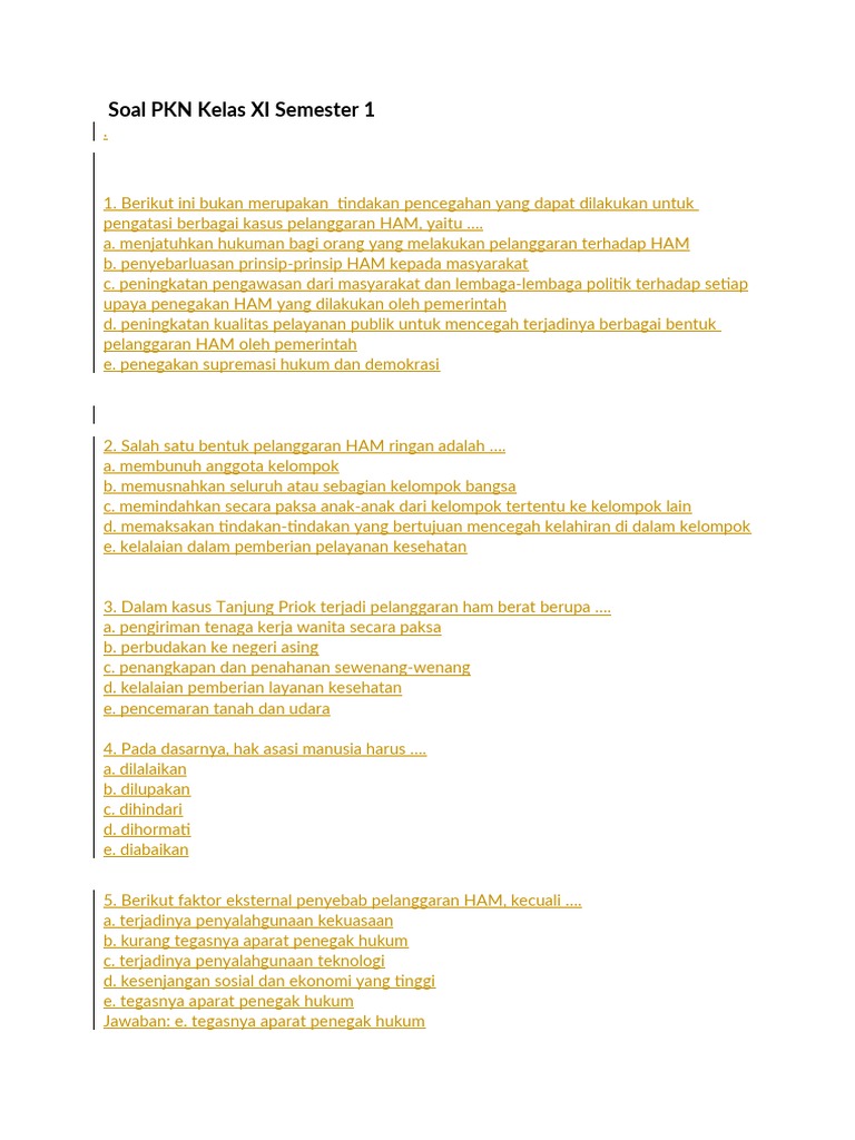 Soal PKN Kelas XI Tanggal.15 Nov 2020 | PDF