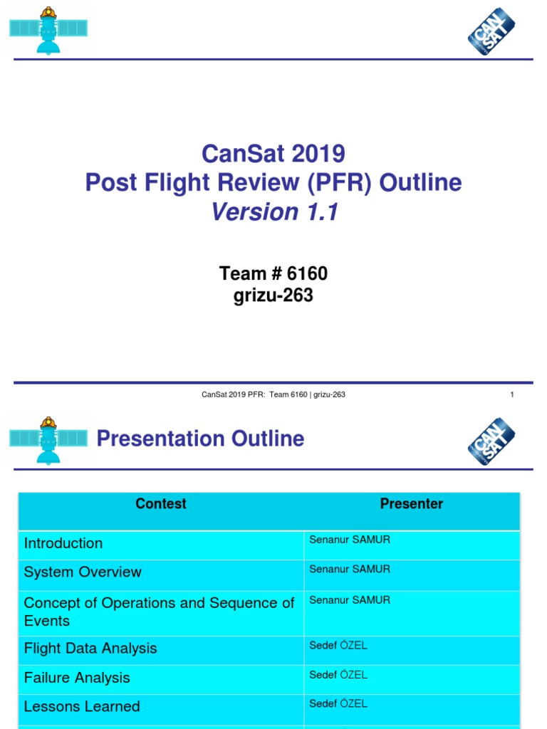 Cansat 2019 Post Flight Review (PFR) Outline: Team # 6160 Grizu-263 | PDF | Flight | Spaceflight