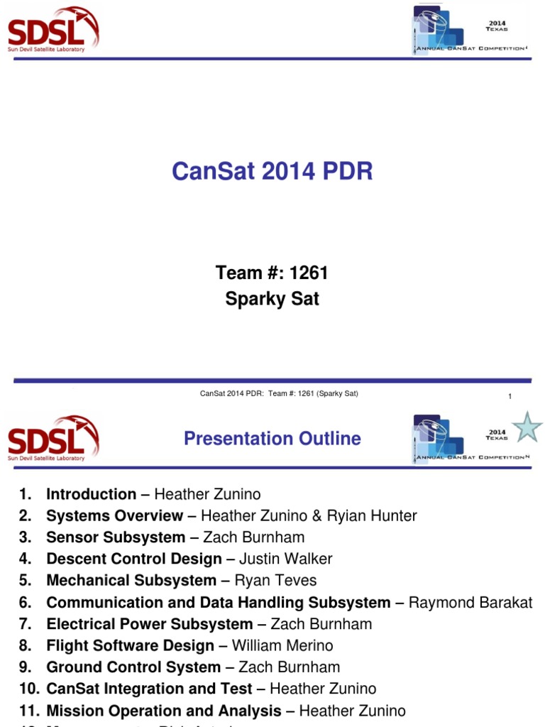 Dokumen - Tips - Cansat 2014 PDR 2019 12 31 Cansat 2014 PDR Team 1261 Sparky Sat Presentation ...