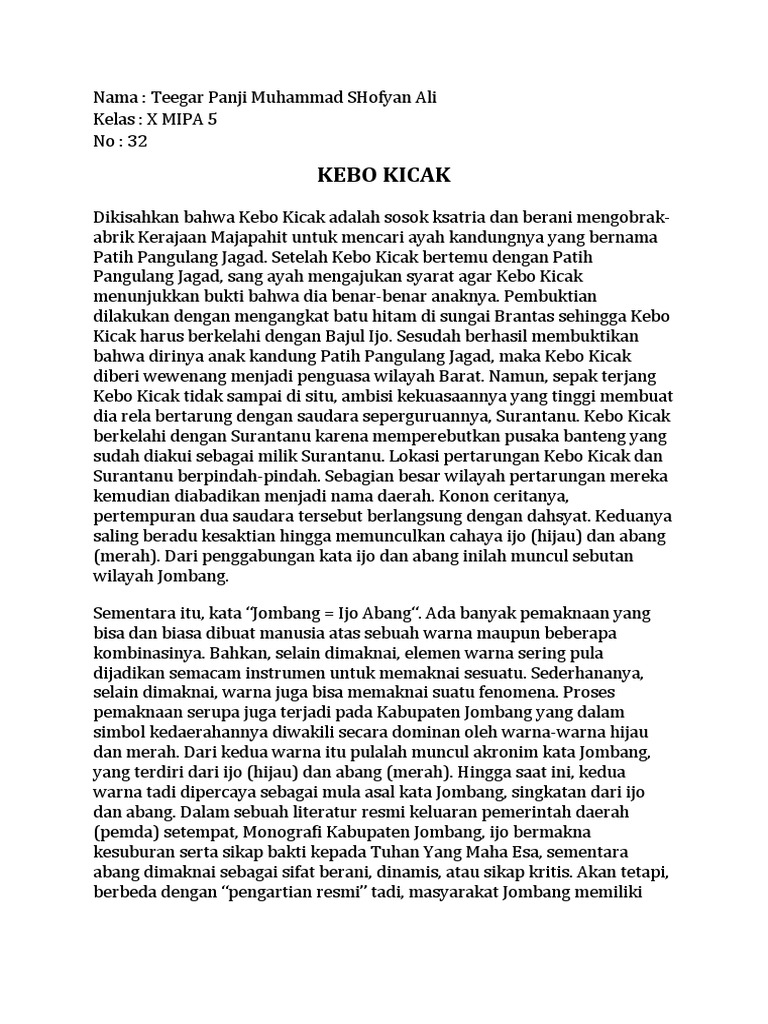 Legenda Kebo Kicak dan Jombang | PDF | Agama & Spiritualitas | Fiksi Umum