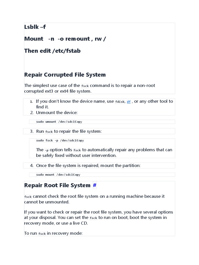Repair Corrupted File System | PDF | Booting | File System