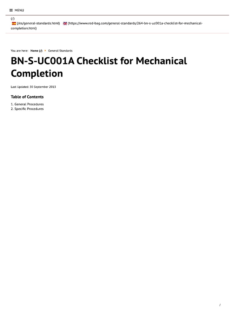Checklist For Mechanical Completion | PDF