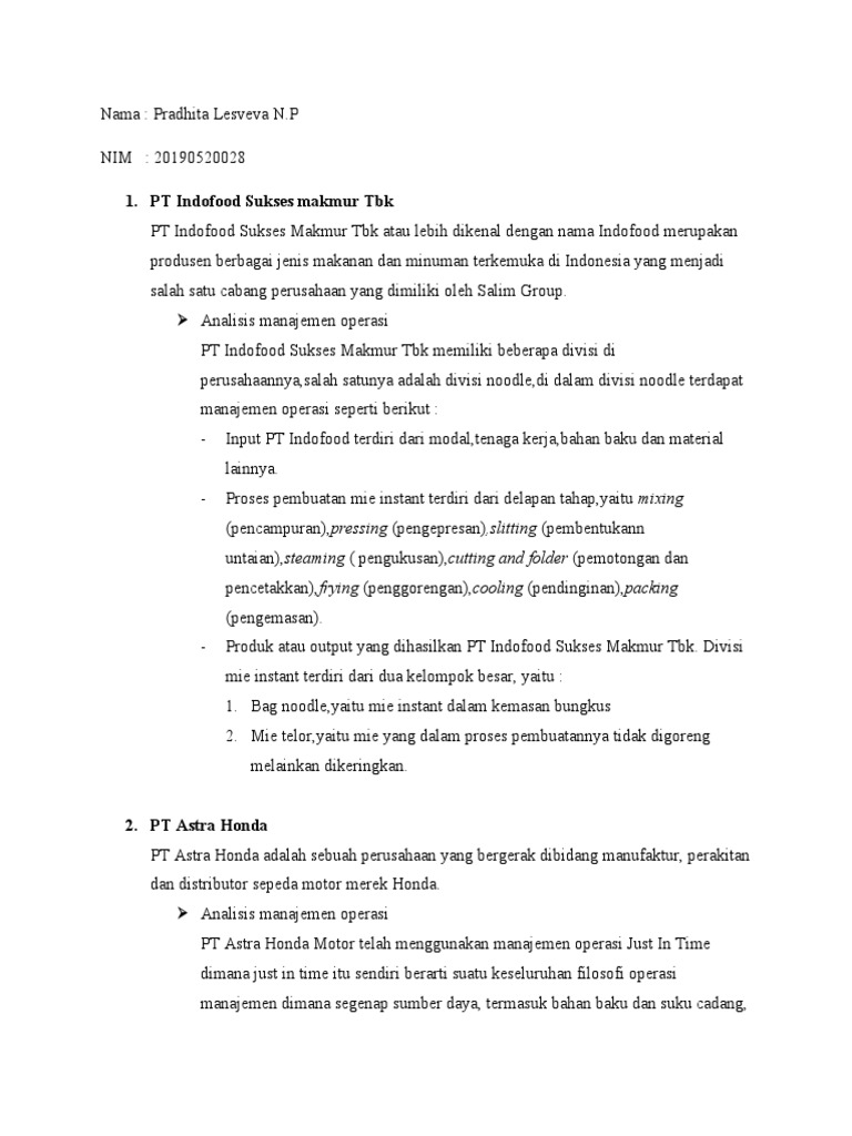 Tugas Manajemen Operasi | PDF | Bisnis