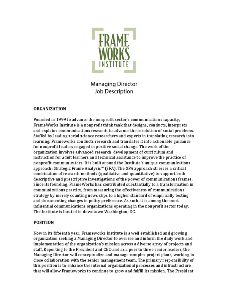 Managing Director Job Description: Organization | PDF | Mentorship | Budget