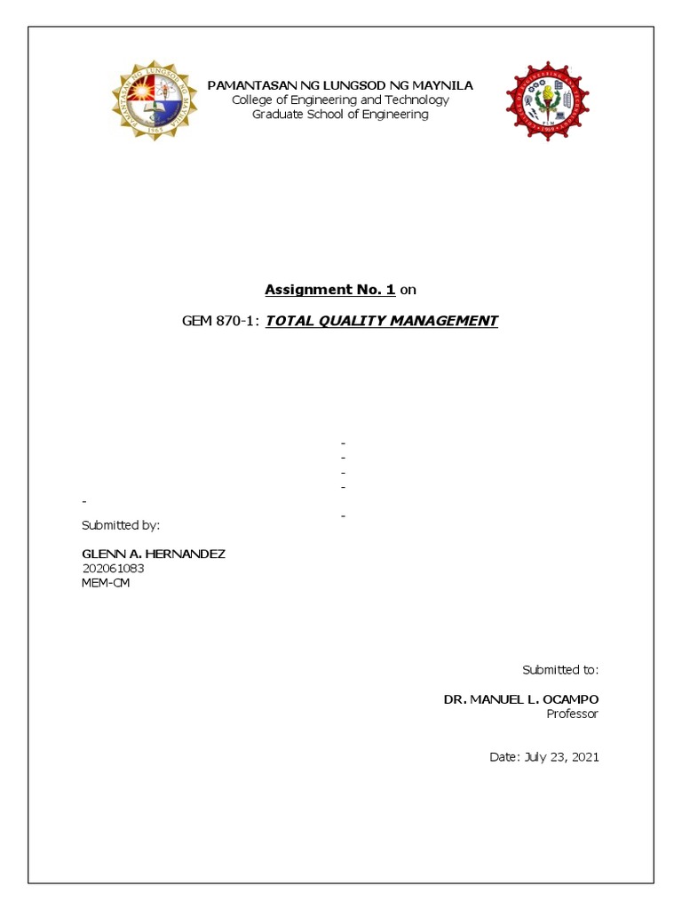 Total Quality Management: Assignment No. 1 On | PDF | Empowerment ...