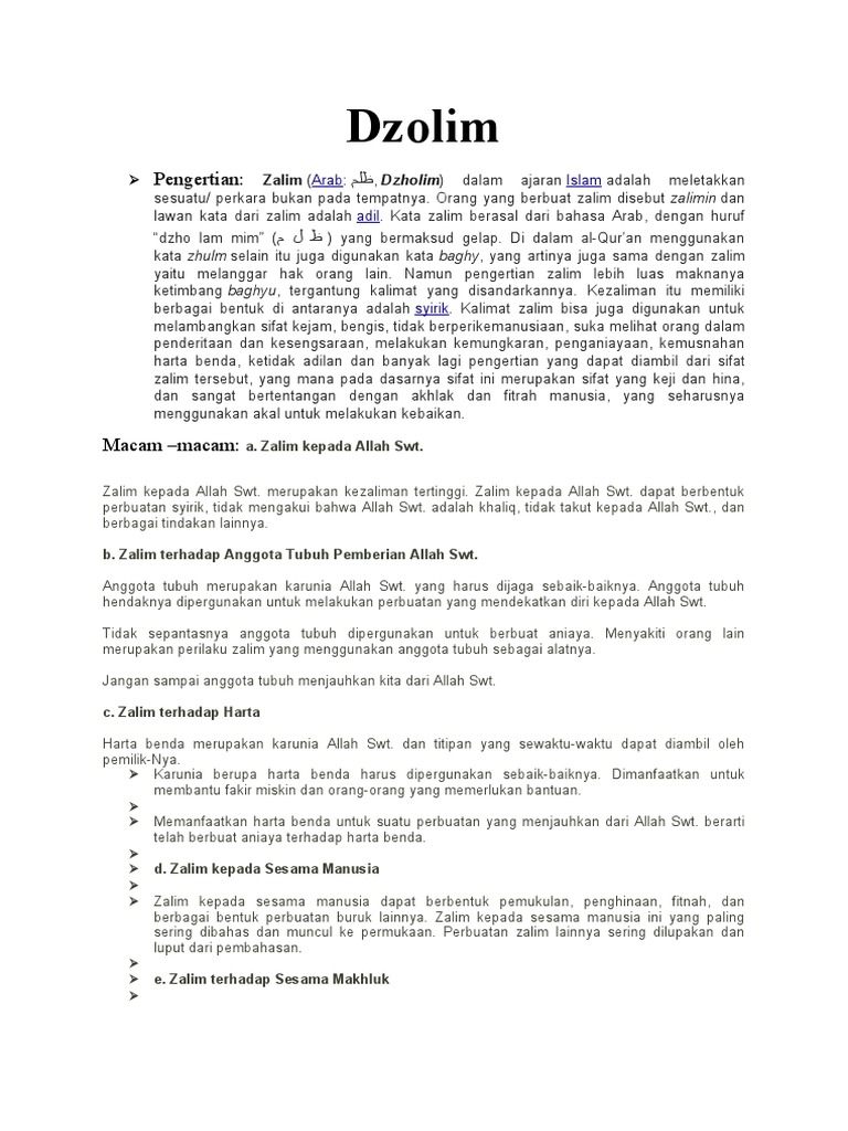 Pengertian dan Bentuk Kezaliman | PDF