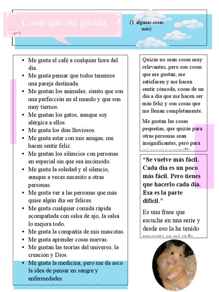 Cosas que me gustan y disgustan | PDF | Relaciones personales, crianza ...