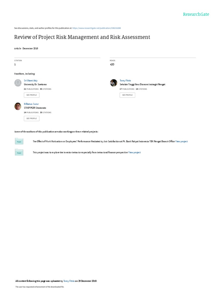 Review of Project Risk Management and Risk Assessment: Article | PDF ...