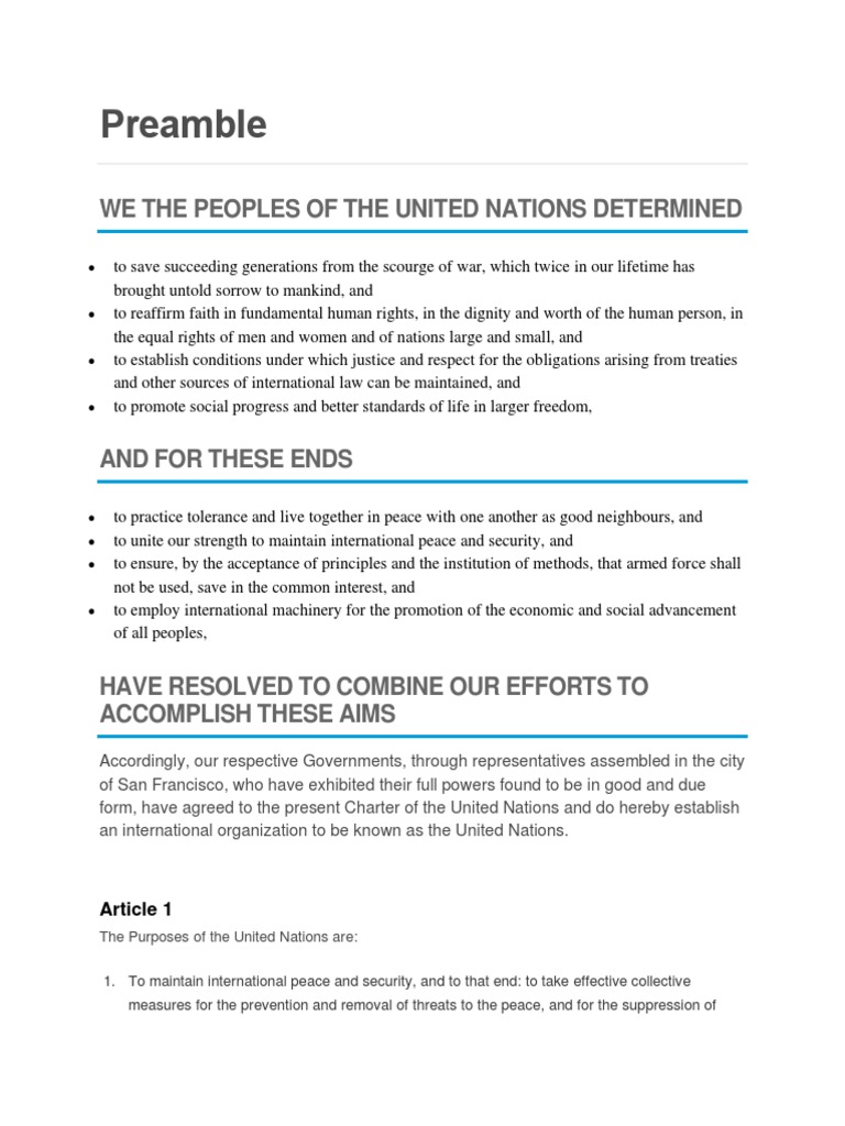 Preamble UN 1,56 | PDF | World Peace | United Nations