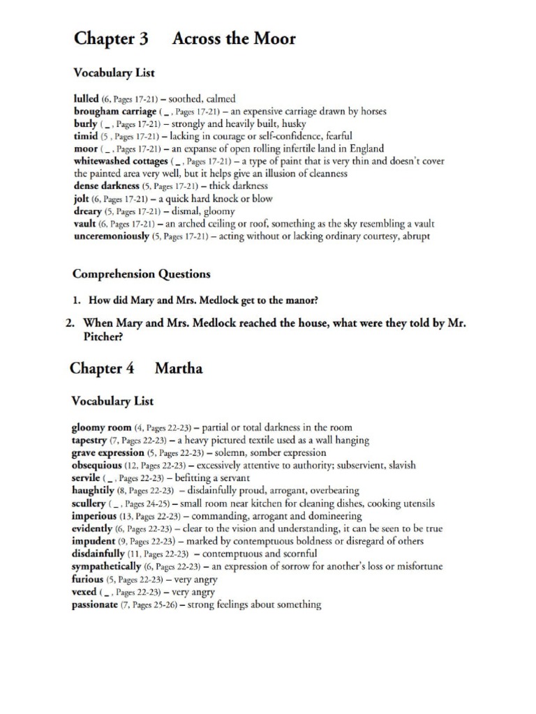 The Secret Garden Comprehension Question | PDF