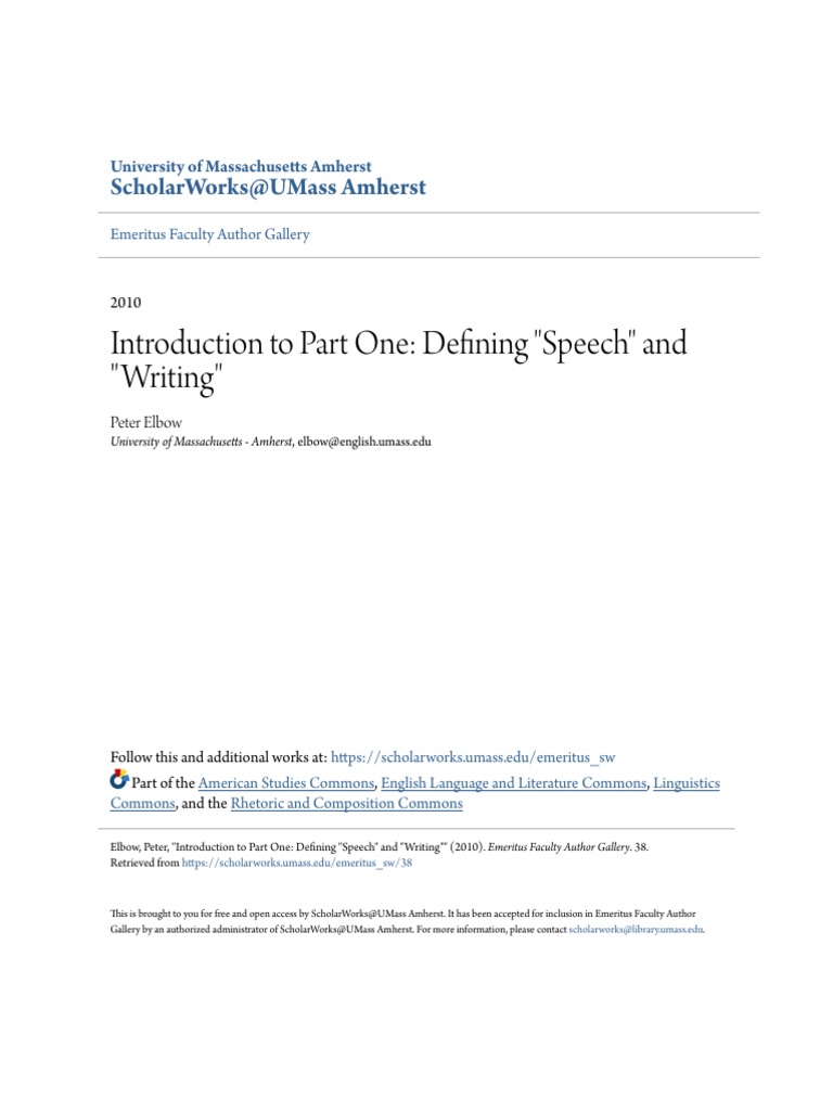 Introduction to Part One: Defining 'Speech' and 'Writing' | PDF ...