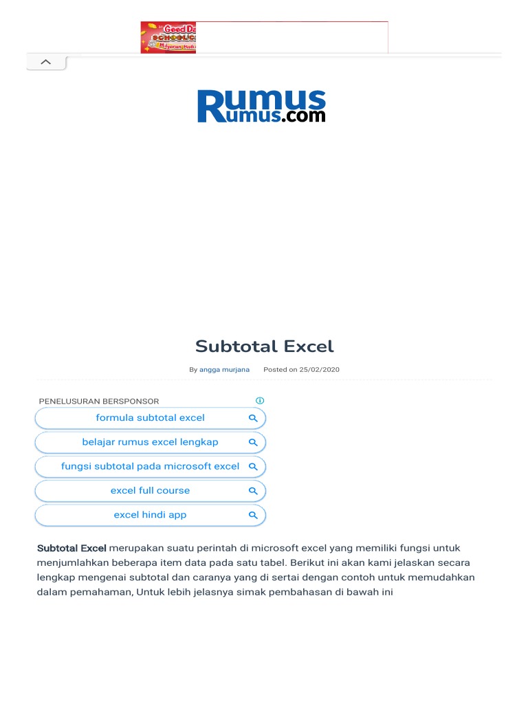 Subtotal Excel - Cara Dan Fungsi Beserta Contoh Praktek | PDF | Komputer