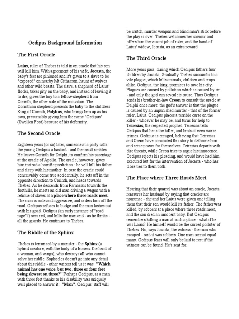 588 - Oedipus Rex - Entire Text | PDF | Boeotian Mythology | Theban ...