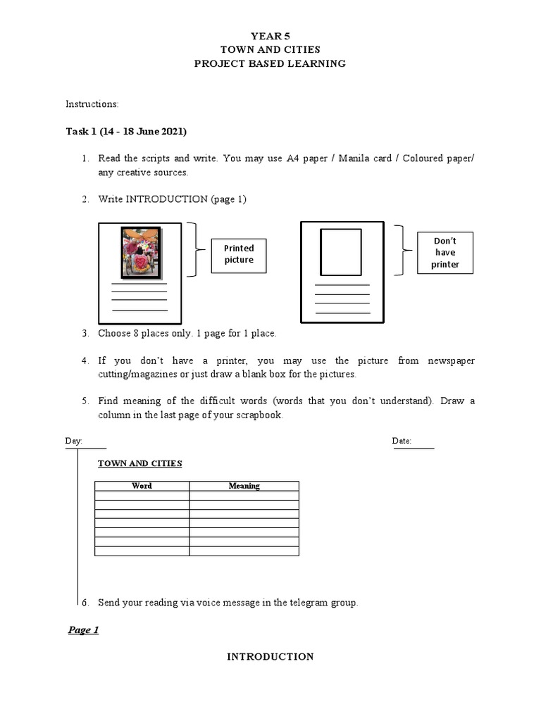 Year 5 Project Based Learning - SCRIPT Town and Cities | PDF | Library ...