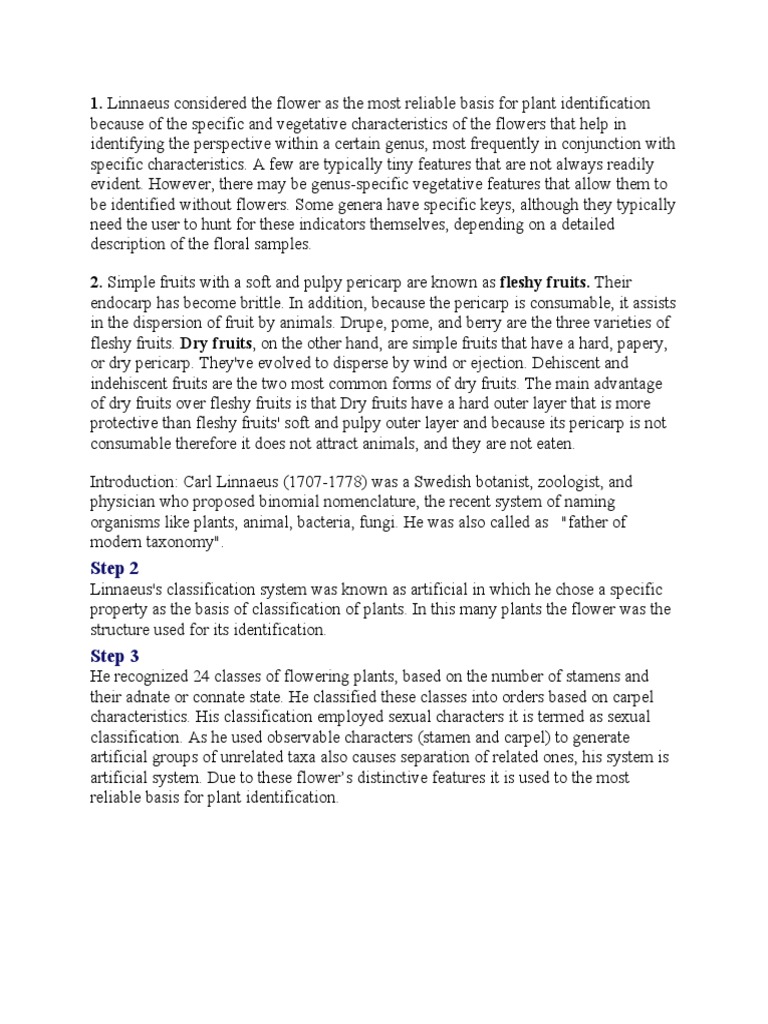 Linnaeus Considered The Flower As The Most Reliable Basis For Plant ...