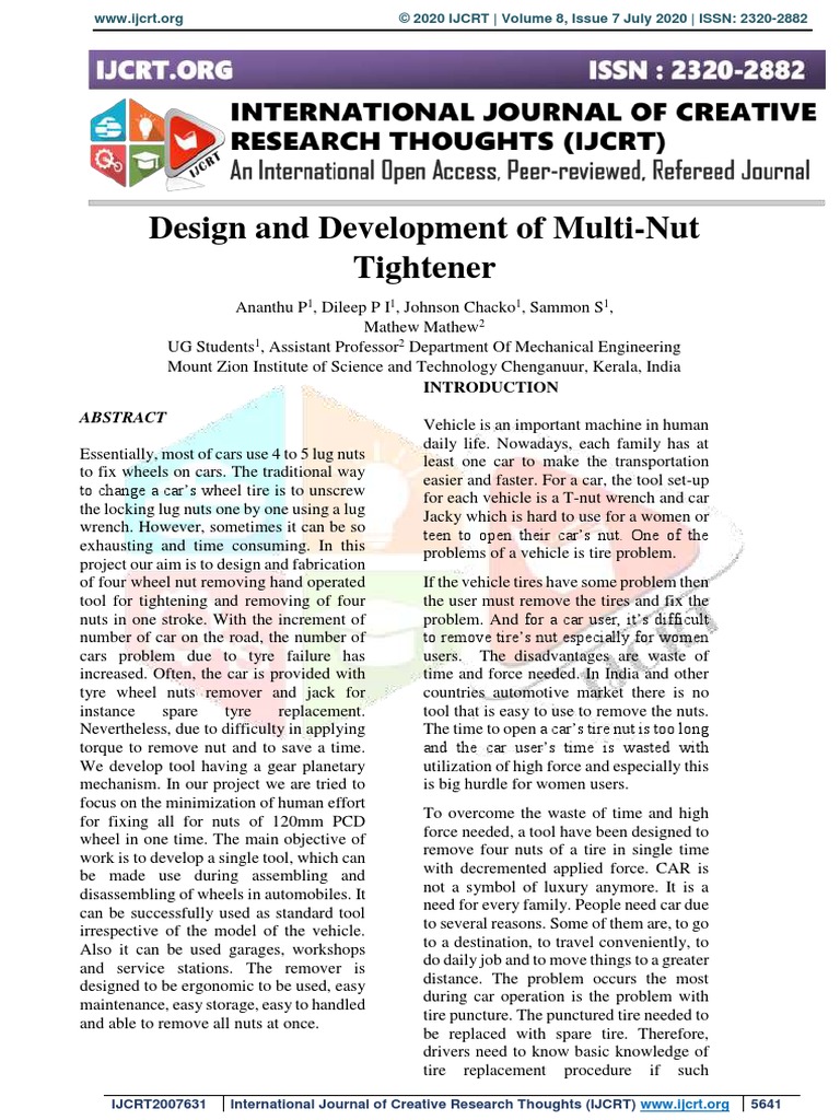 Design and Development of Multi-Nut Tightener | PDF | Gear | Machines