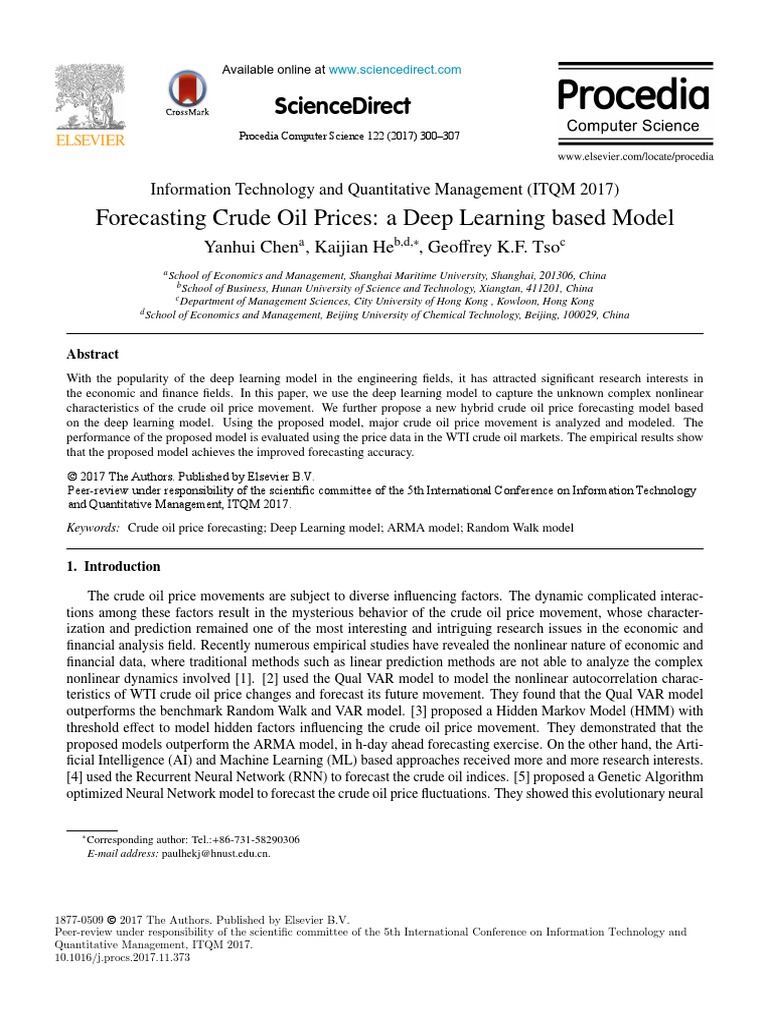 Forecasting Crude Oil Prices A Deep Learning Based Model Download Free Pdf Price Of Oil