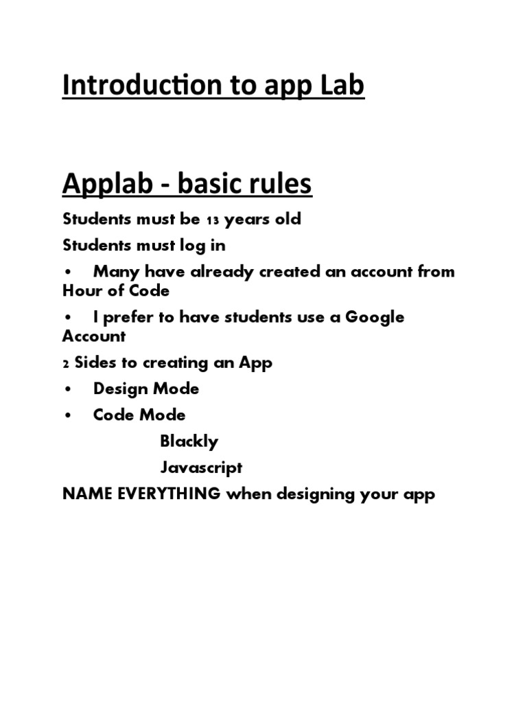 Intro To App Lab | PDF